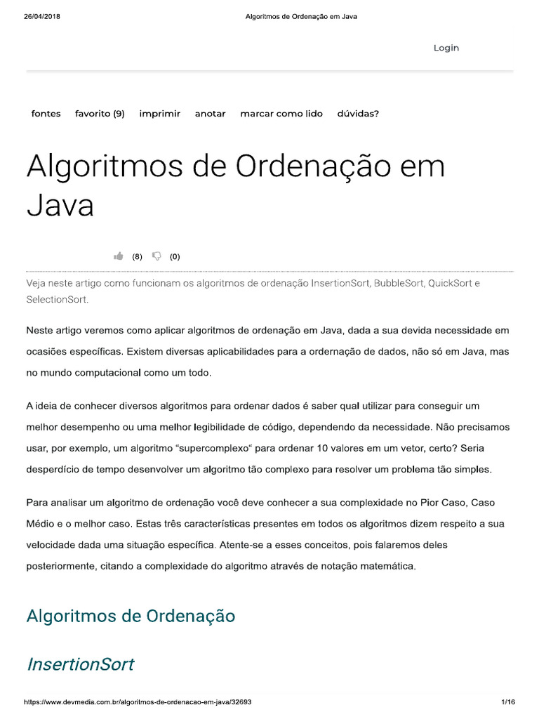 Algoritmos De Ordenação Em Java Pdf 