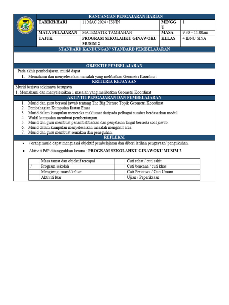 Tarikh/Hari Mingg U Mata Pelajaran Masa Tajuk Program Sekolahku ...