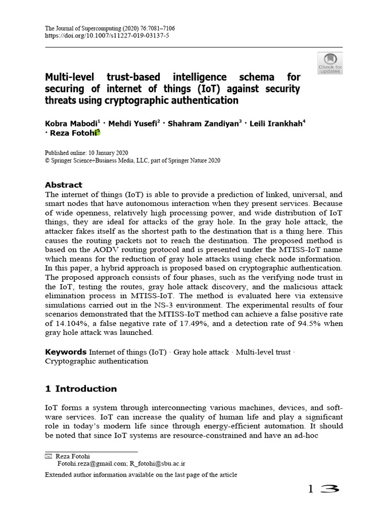 Multi level trust based intelligence schema for securing of internet of things (IoT) against ...
