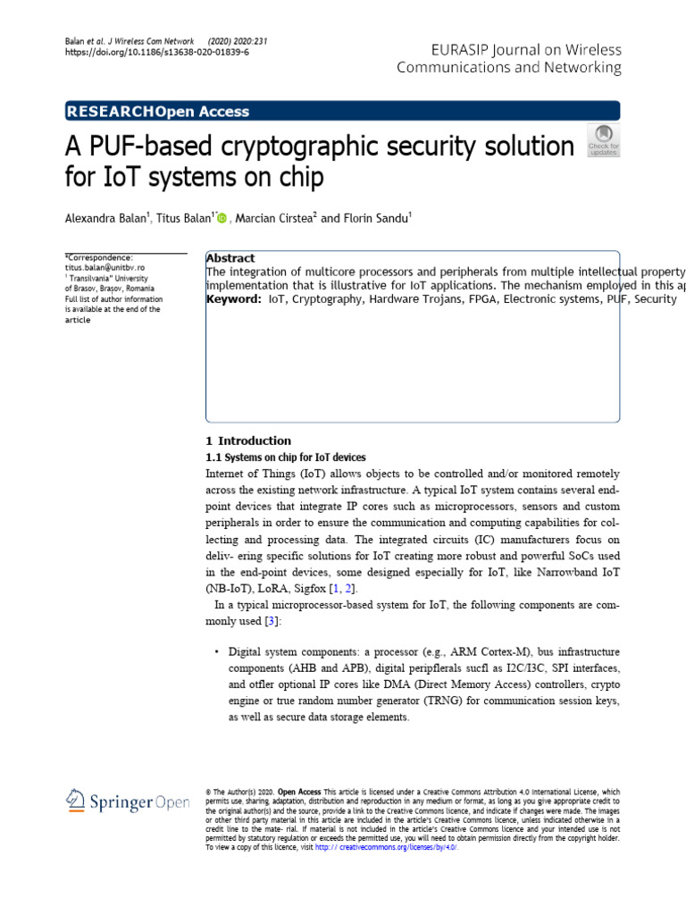 A PUF Based Cryptographic Security Solution For IoT Systems On Chip | PDF | System On A Chip ...