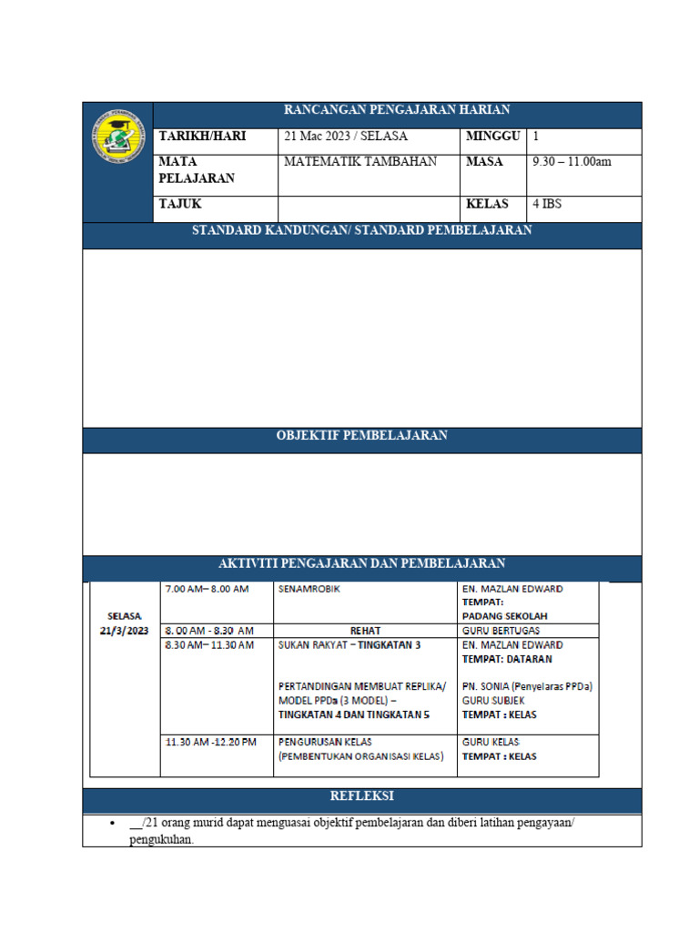 21 Mac 2023 / SELASA Matematik Tambahan 9.30 - 11.00am 4 Ibs | PDF