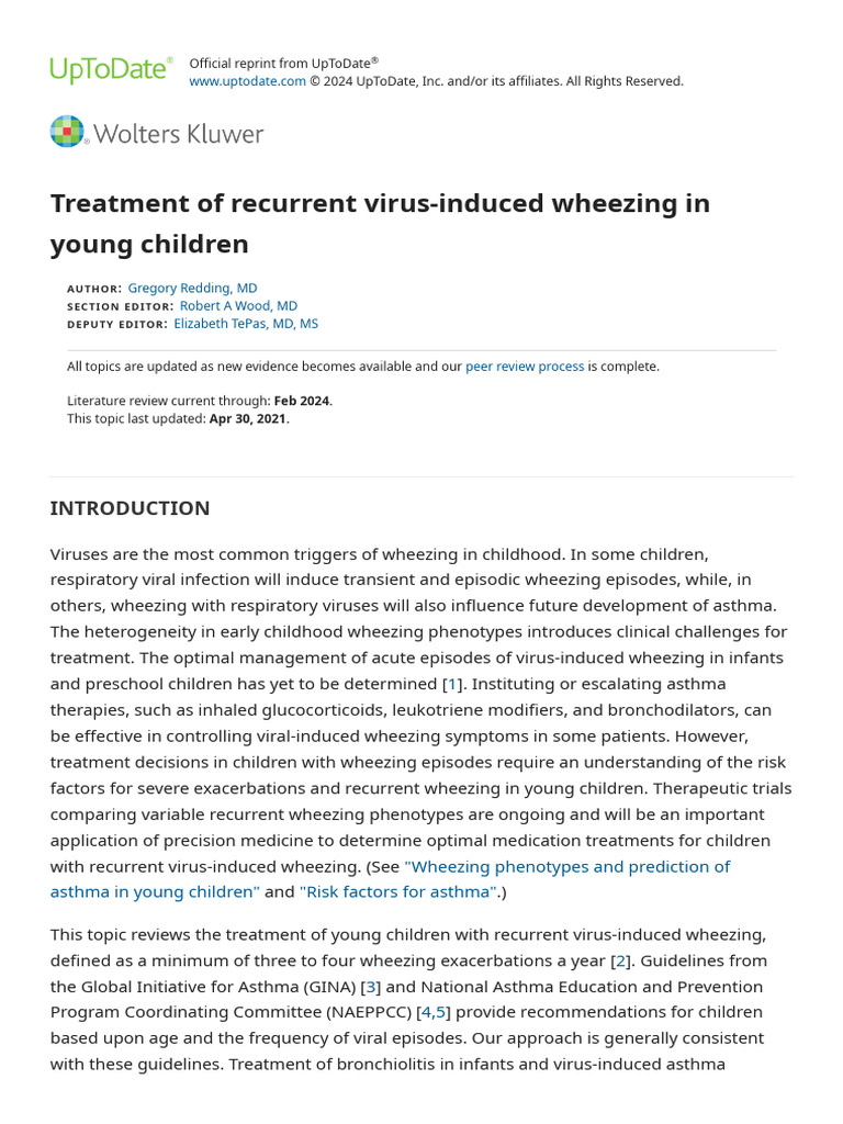 Treatment of Recurrent Virus-Induced Wheezing in Young Children - UpToDate | PDF | Asthma ...