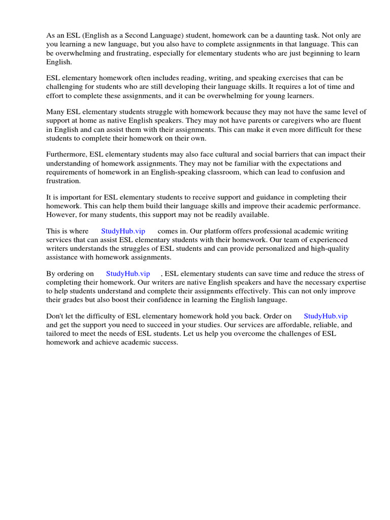 Esl Elementary Homework | PDF | English As A Second Or Foreign Language ...