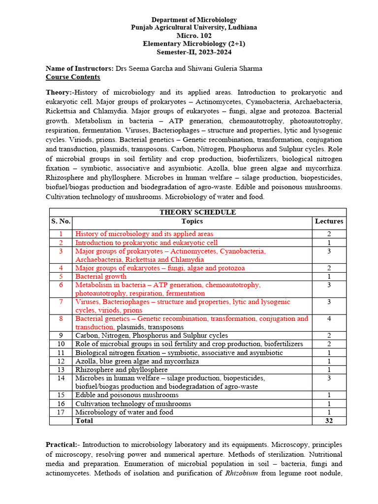 Micro102 Lecture Schedule Download Free Pdf Microorganism
