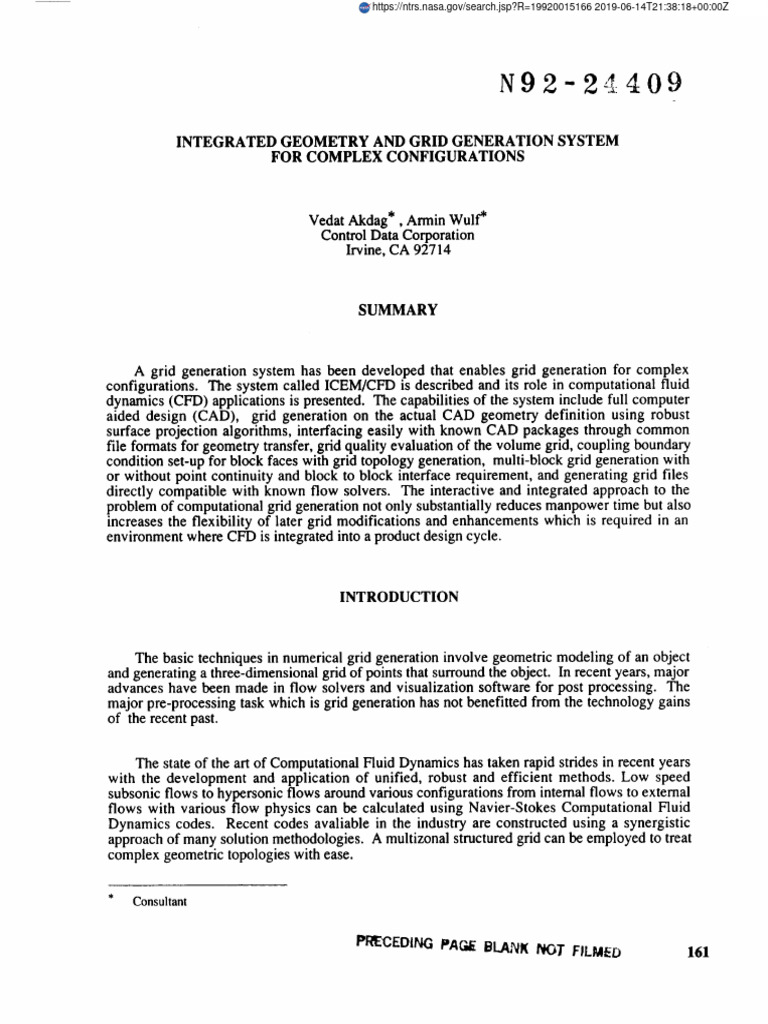Integrated Geometry AND Grid Generation System FOR: Pi: - Ceding Bla, NK Not Filmed | PDF ...