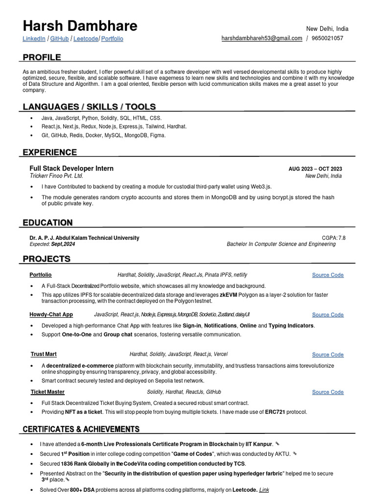 Harsh Dambhare: Profile | PDF | Java Script | Computer Science