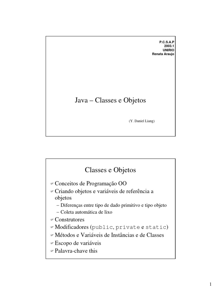 Aula6 Classes E Objetos Pdf Classe Programação De Computadores