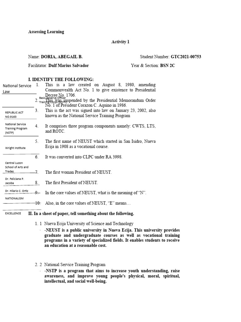 Assessing Learning Pdf