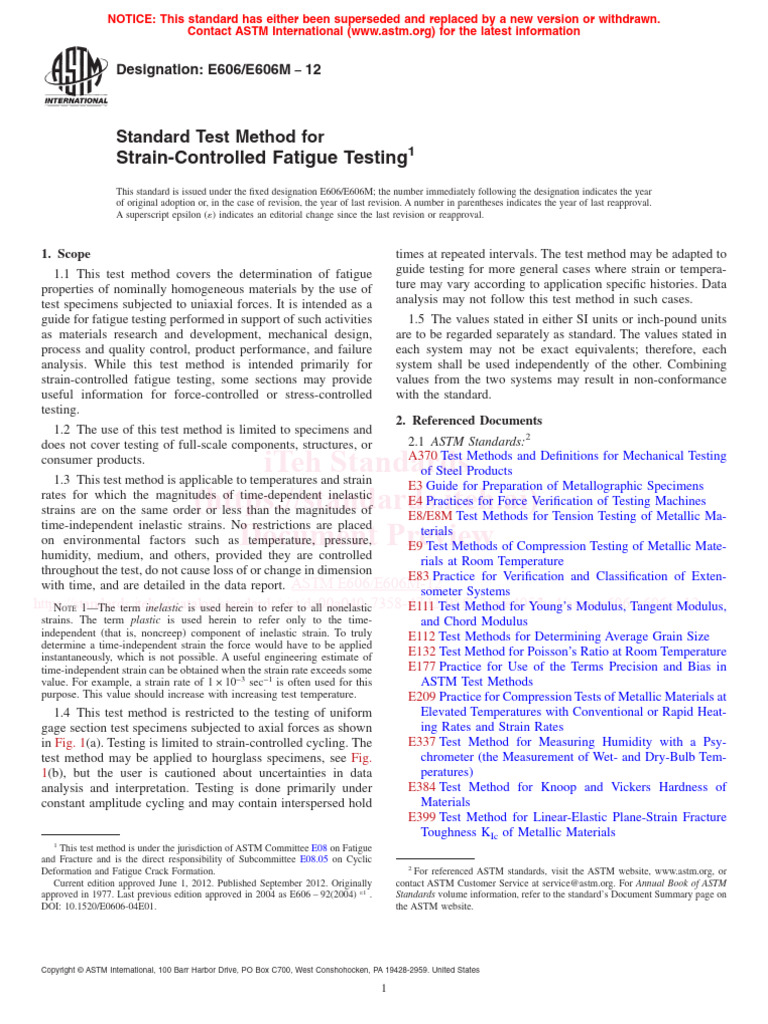 ASTM-E606-E606M-12 | PDF | Fatigue (Material) | Deformation (Engineering)