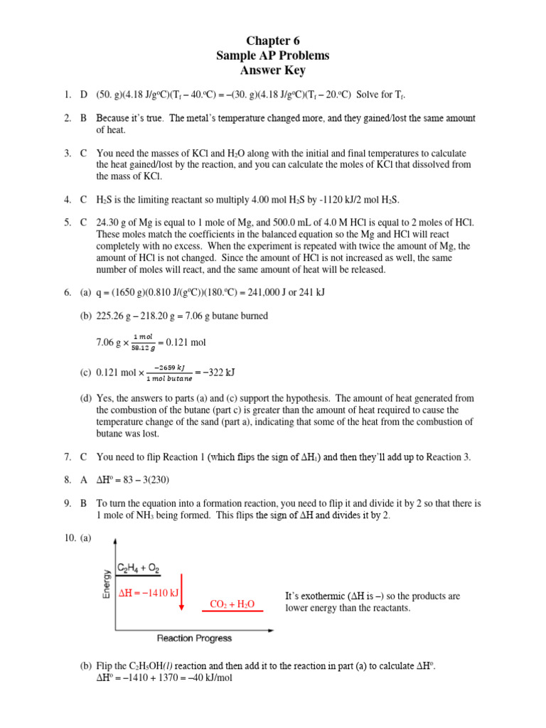 Answers To CH 6 Sample AP Problems | PDF | Mole (Unit) | Chemical Reactions
