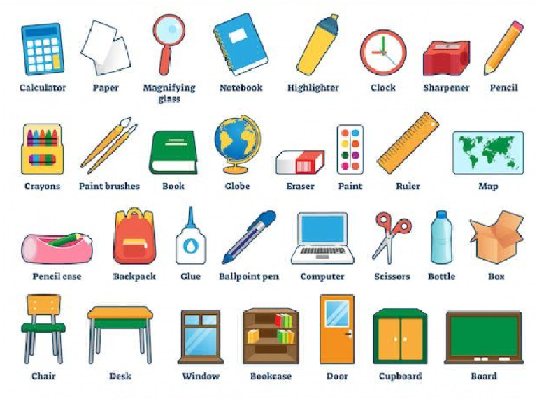 24 Objetos Del Salon de Clases en Ingles | PDF