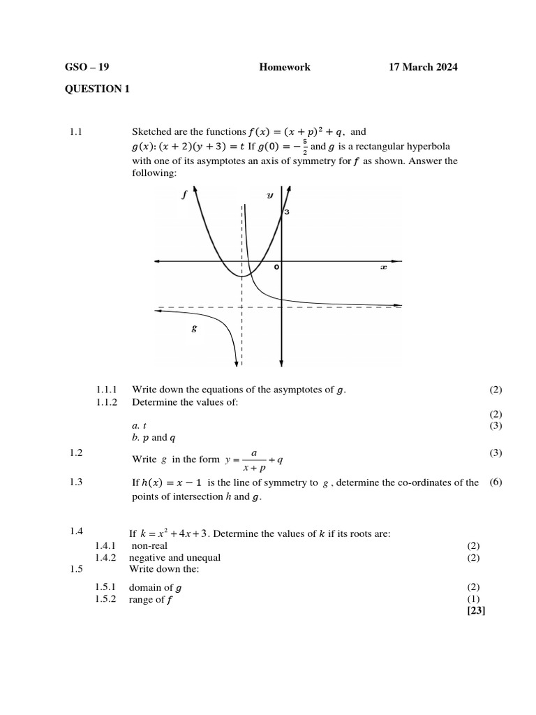 Functions And Graphs Homework March 2024 Pdf Cartesian Coordinate