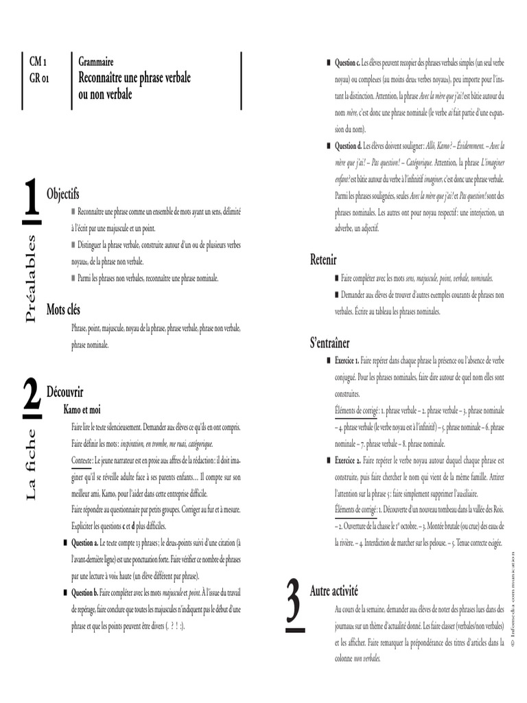 Grammaire - Fiches de Préparation + Fiches D'ex. | PDF | Phrase | Verbe
