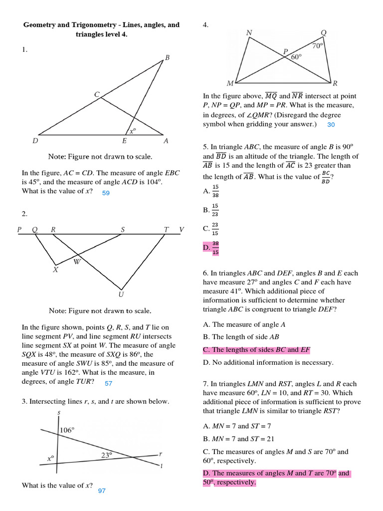 Lines, Angles, and Triangles Level 4 | Download Free PDF | Triangle | Angle