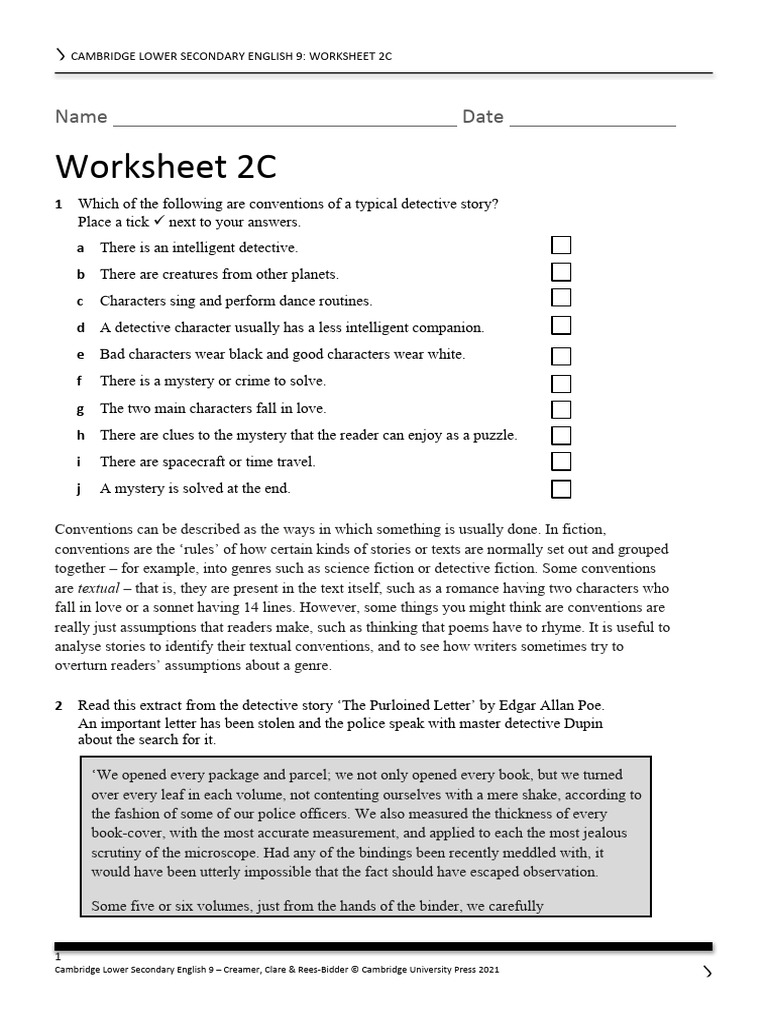 LS English 9 Worksheet 2C | PDF | Detective Fiction | Mystery Fiction