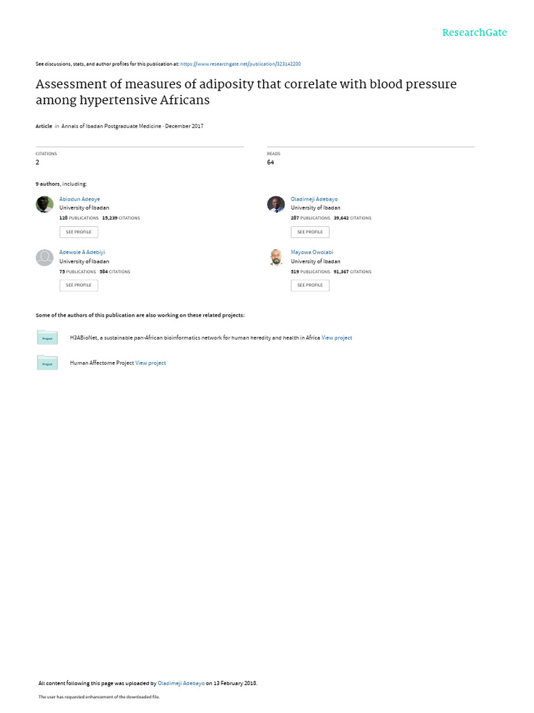 Assessment Of Measures Of Adiposity That Correlate With Blood Pressure