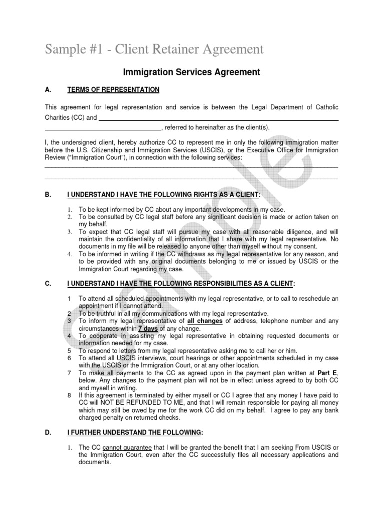 Sample Client Retainer Agreement | PDF | Removal Proceedings | Justice
