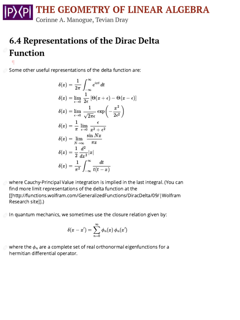 6.4 Representations of The Dirac Delta Function: Corinne A. Manogue, Tevian Dray | PDF ...