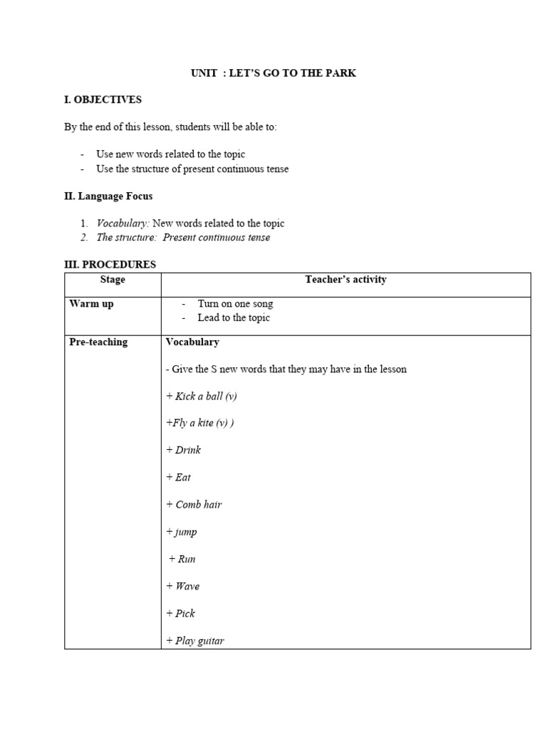 Let's Go To The Park | PDF | Question | Learning