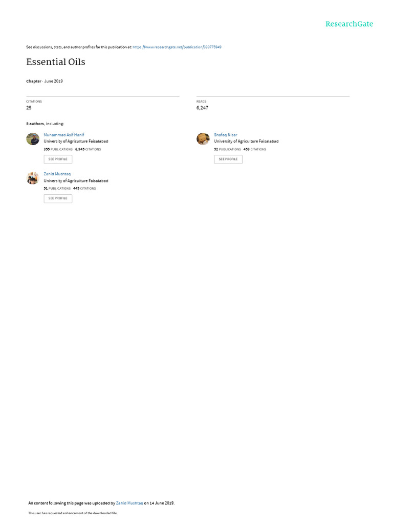 2019 Bookmatter EssentialOilResearch1 | PDF | Lavandula | Biotechnology