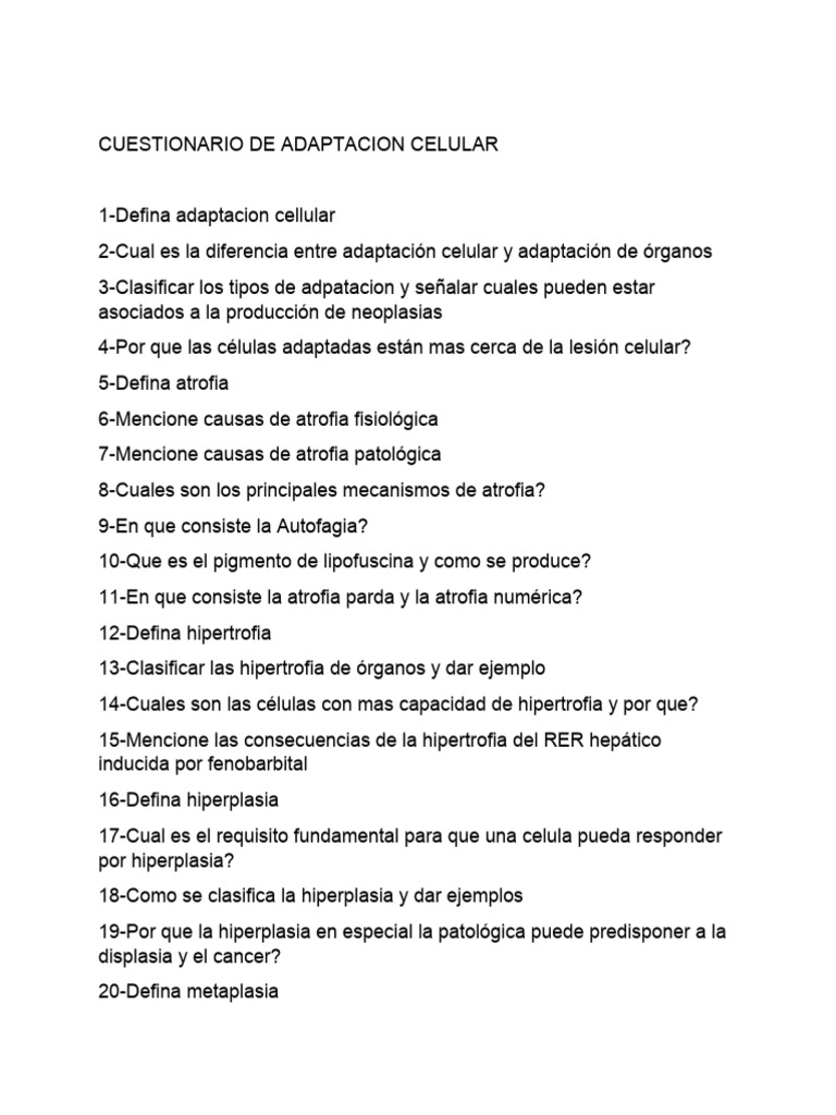 Cuestionario de Adaptacion Celular | PDF