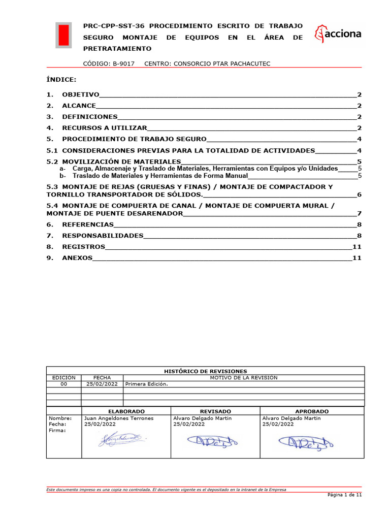 PRC-CPP-SST-36 Procedimiento de Seguridad para Montaje de Equipos en El Área de Pretratamiento ...
