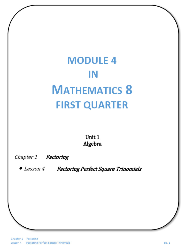 Math 8 Unit 1 Lesson 4 Module | PDF | Factorization | Numerical Analysis
