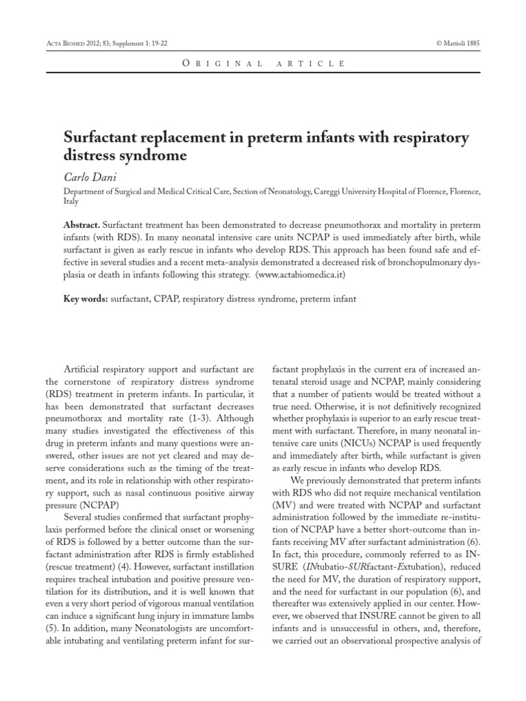 DANI 2012 - Surfactant Replacement in Preterm Infants With RDS | PDF ...