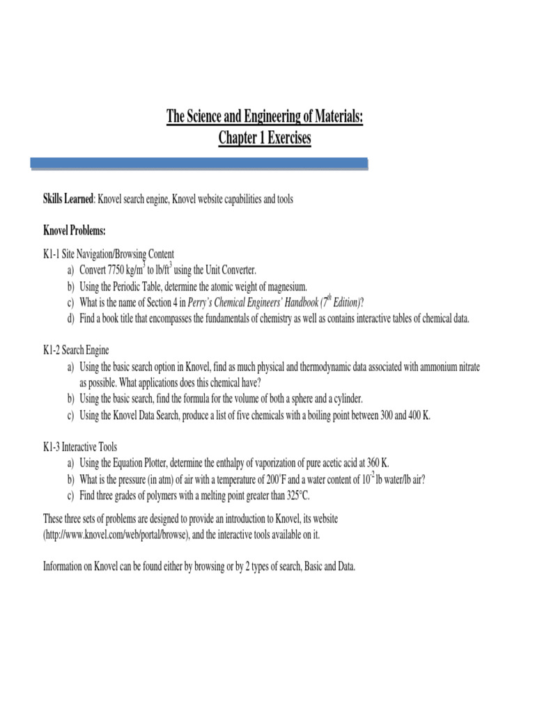 Knovel Exercises for Material Science | PDF | Menu (Computing) | Chemistry