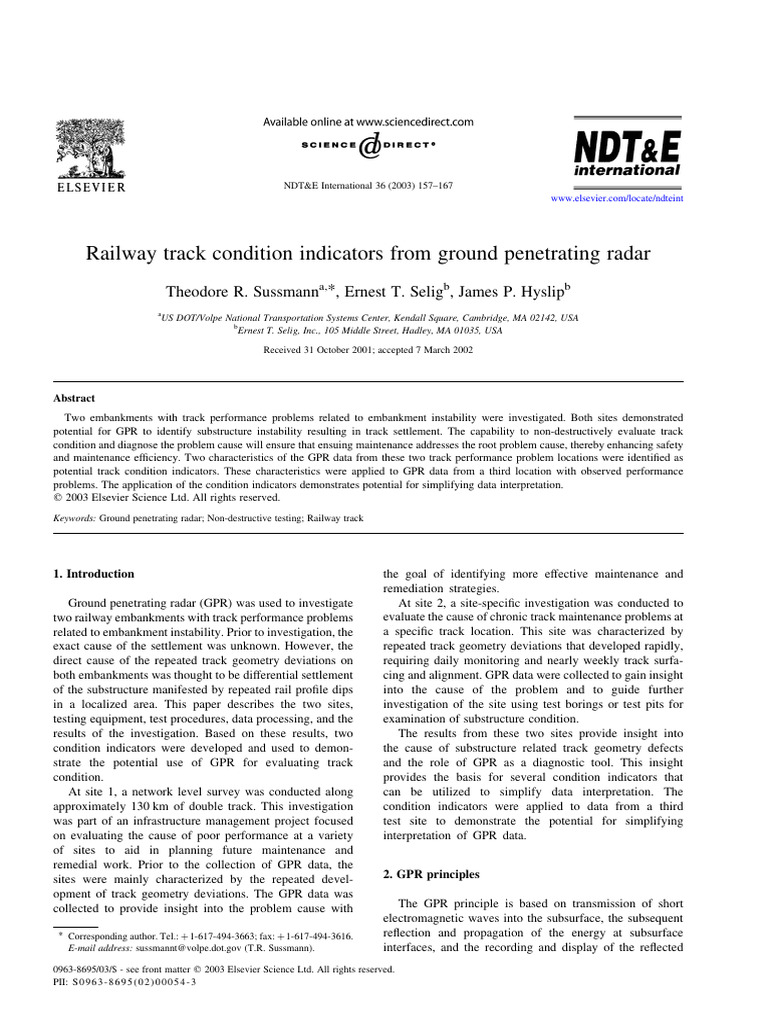 Railway Track Condition Indicators From Ground Penetr - 2003 - NDT - E ...