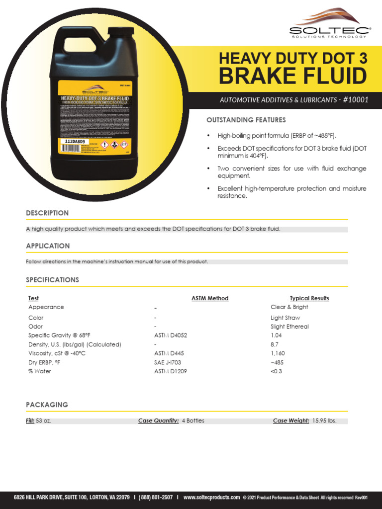 Brake Fluid: Heavy Duty Dot 3 | PDF | Viscosity | Applied And ...