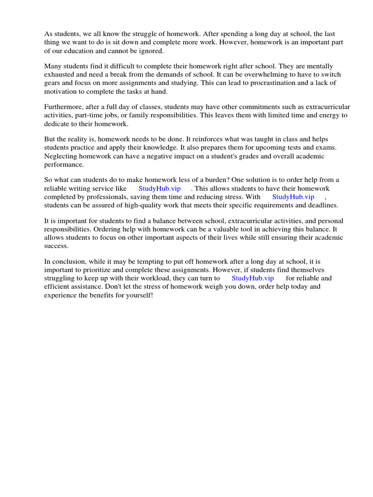 Should Homework Be Done Right After School | Download Free PDF ...