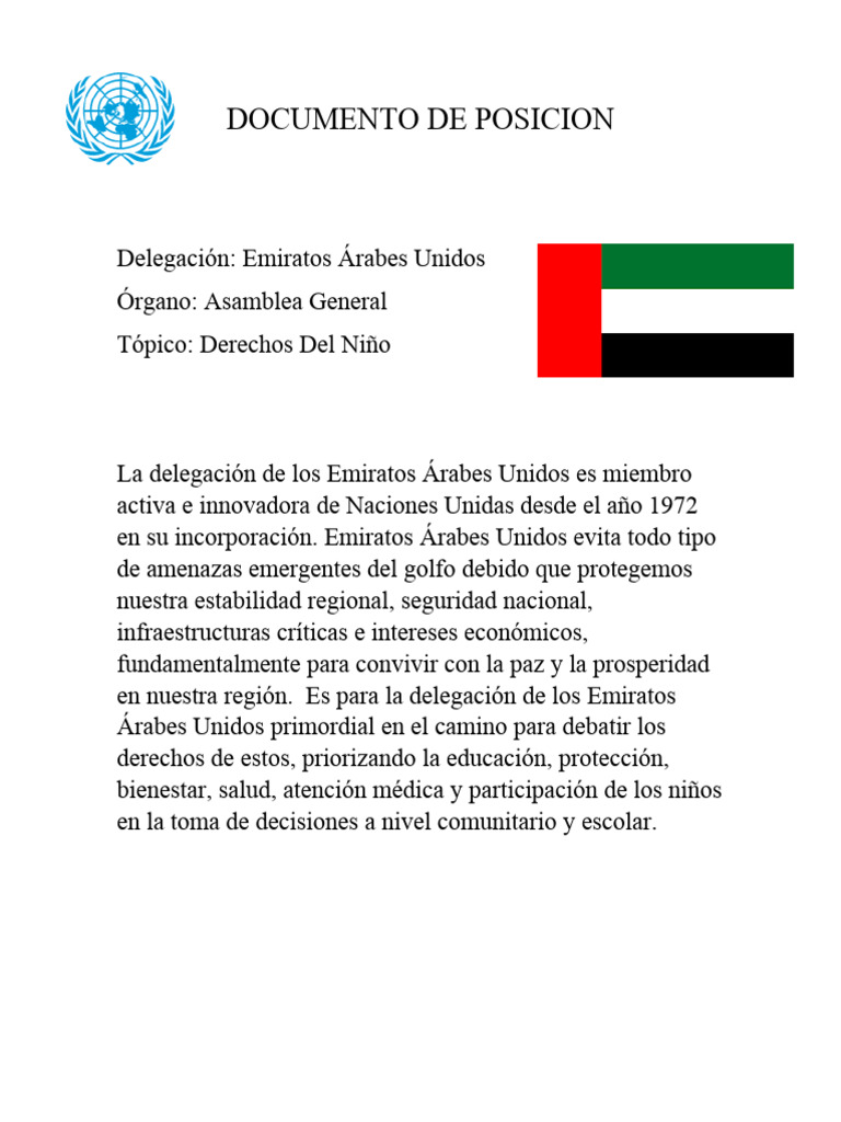 Documento de Posicion Emiratos Arabes Unidos | PDF | Derechos de los niños | Emiratos Árabes Unidos