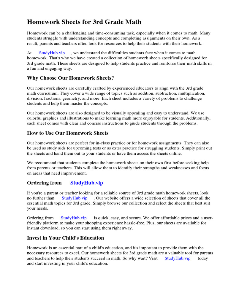 Homework Sheets For 3rd Grade Math | PDF | Worksheet | Homework