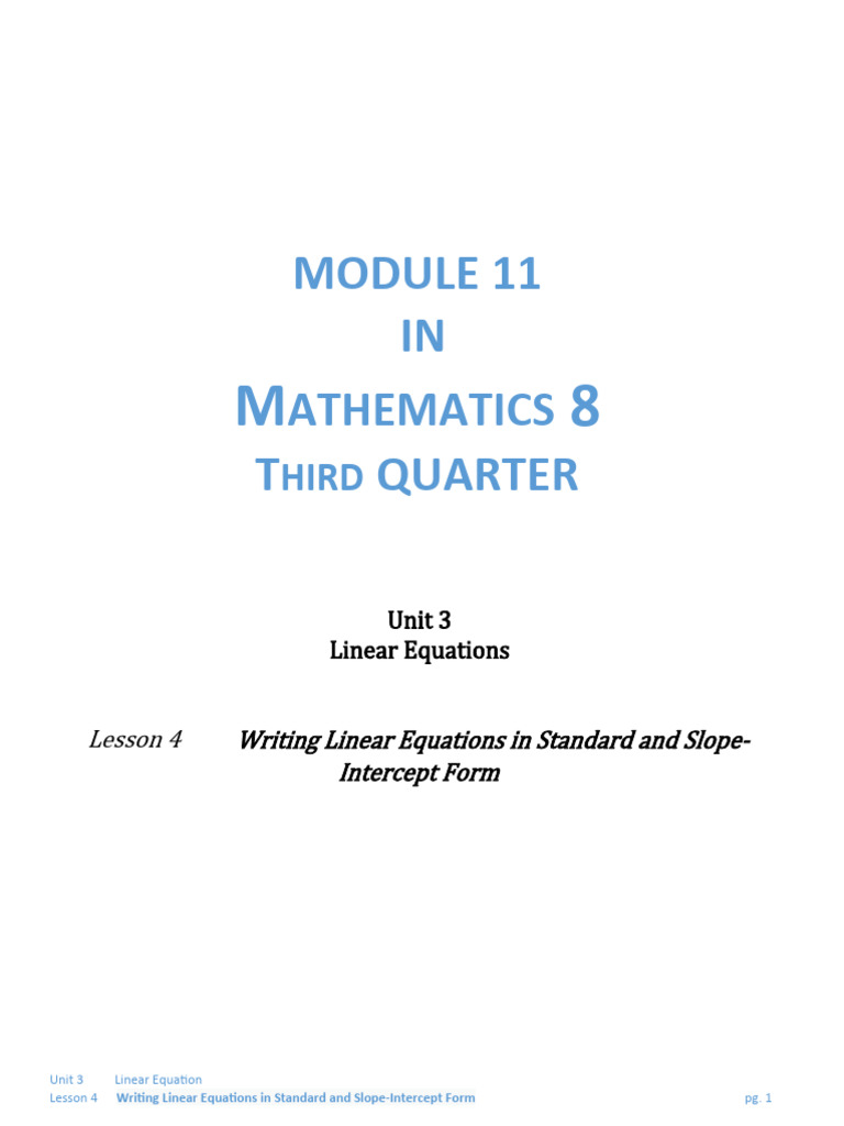 Math 8 Unit 3 Lesson 4 Module Slope - Intercept | PDF | Equations ...