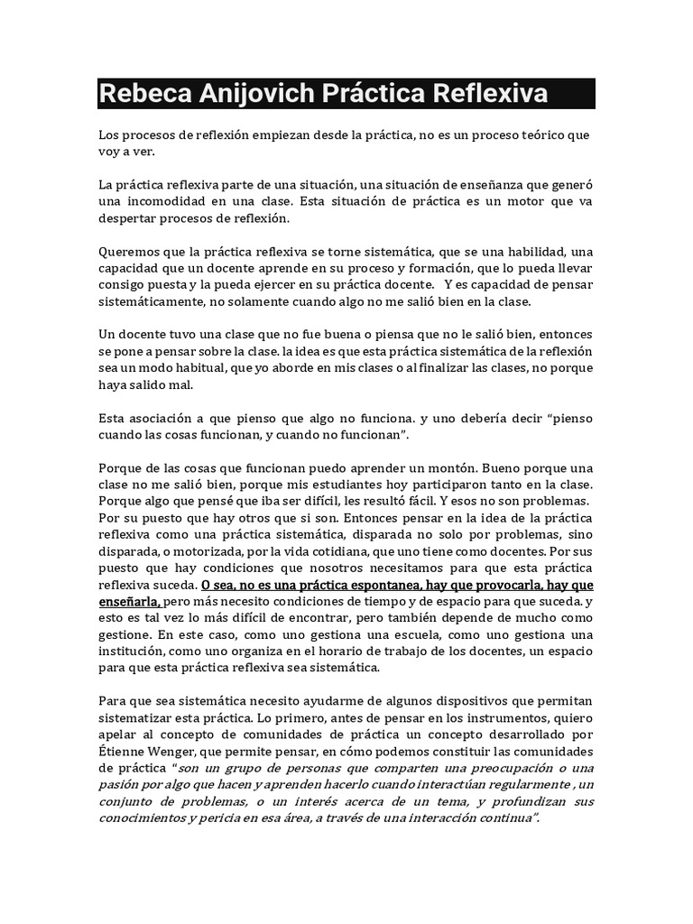Rebeca Anijovich Práctica Reflexiva Pdf Enseñando Aprendizaje