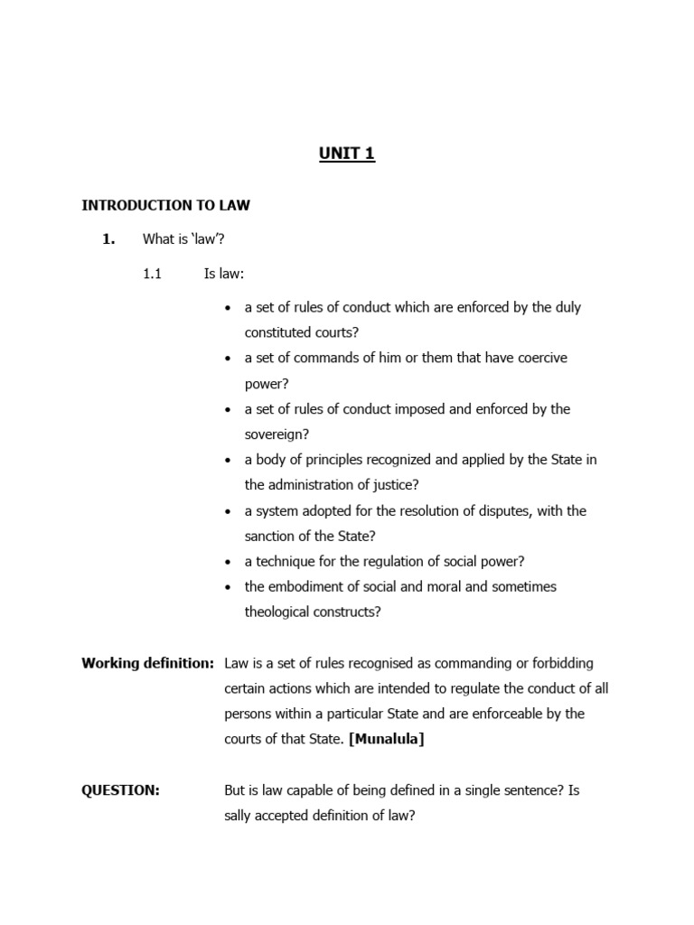 Unit 1 Introduction To Law | PDF | Equity (Law) | Common Law