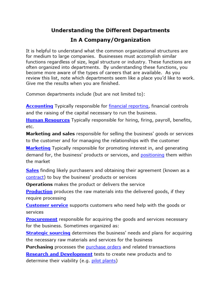 Key Company Departments Explained | PDF | Marketing | Procurement
