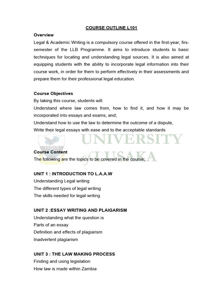 Course Outline L101 | PDF | Plagiarism | Essays