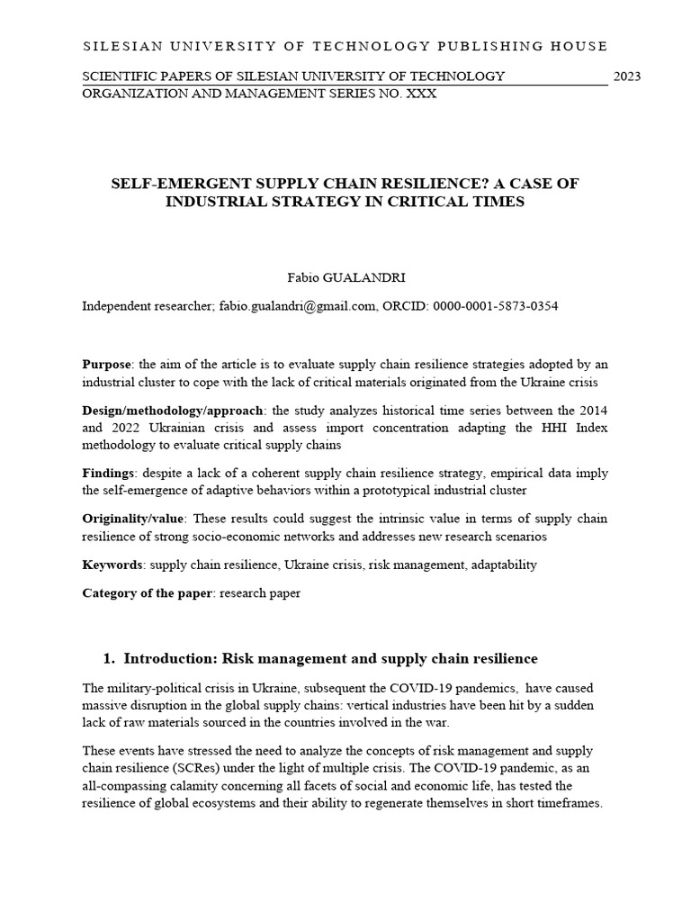 A Case of Self-Emerging Supply Chain Resilience. Industrial Strategy in ...