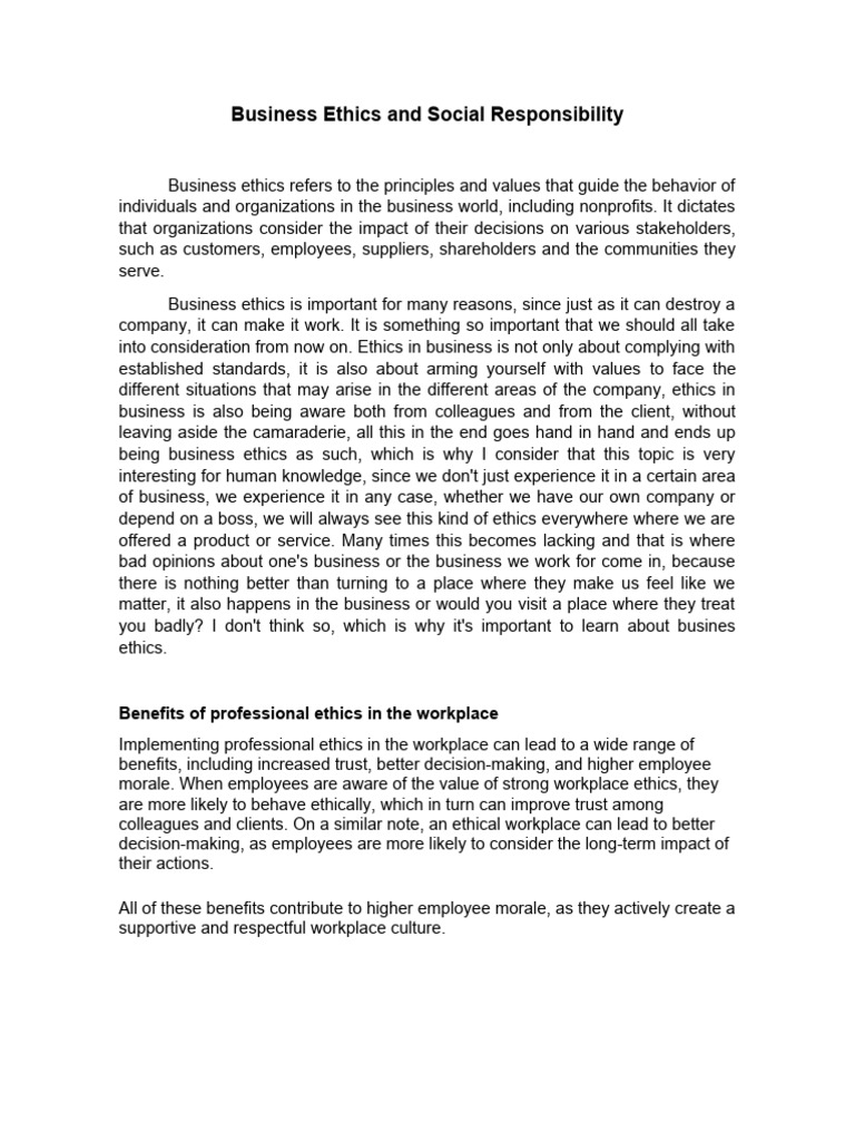 Business Ethics and Social Responsibility | PDF | Corporate Social ...