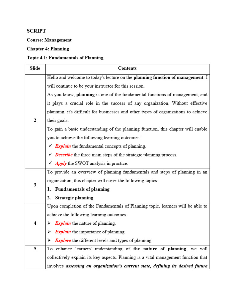 Fundamentals of Planning in Management | PDF | Strategic Management ...
