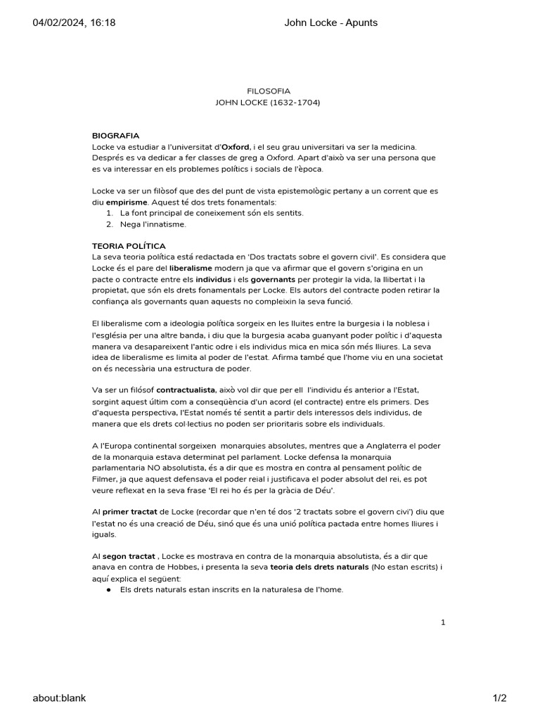 John Locke - Apunts | PDF