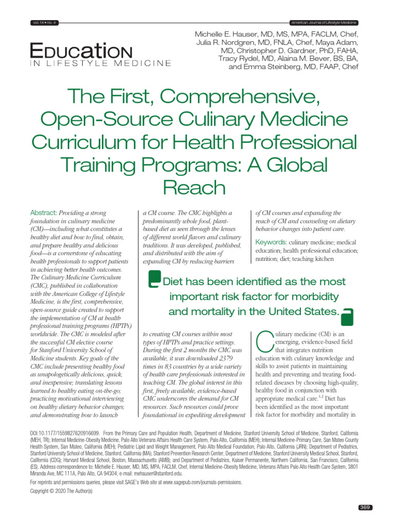 Culinary Medicine Curriculum | PDF | Dietitian | Healthy Diet