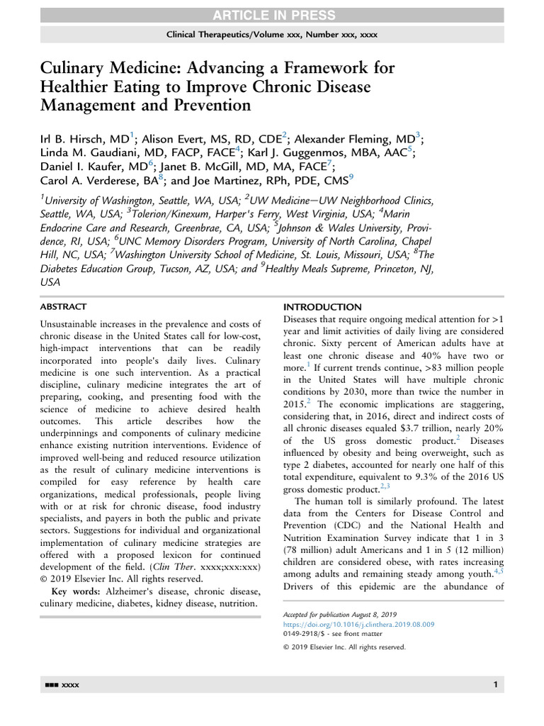 Culinary Medicine Advancing A Framework For Healthier Eating To