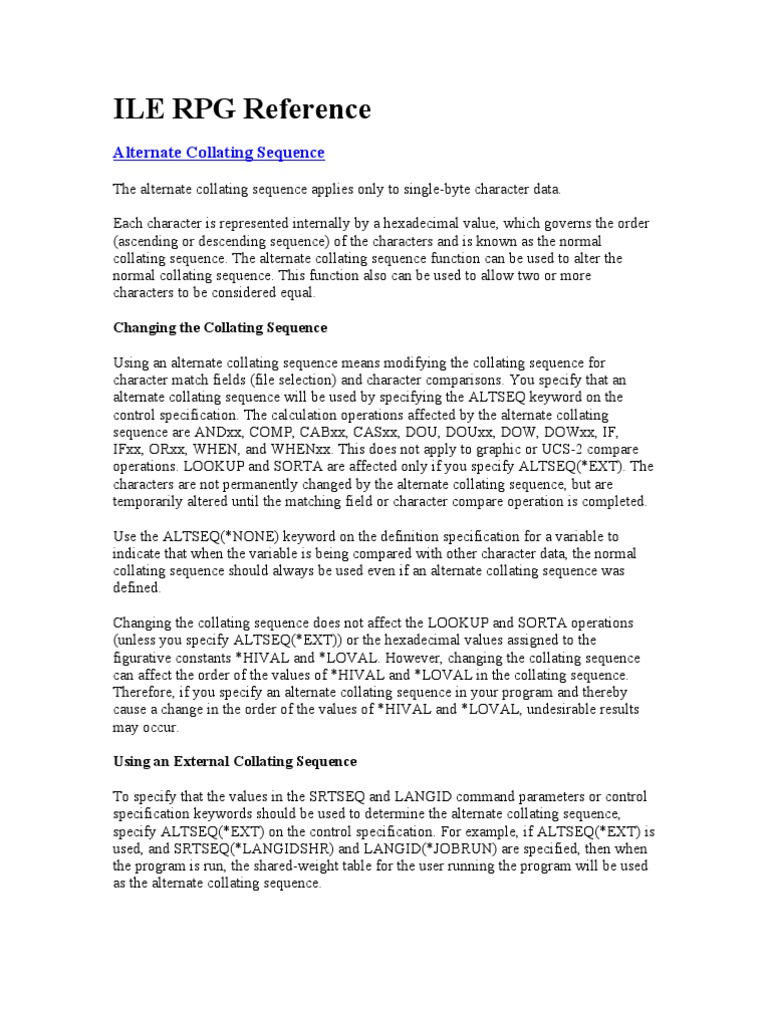 ILE RPG Reference-Colatng Seq | PDF | Array Data Structure | Collation