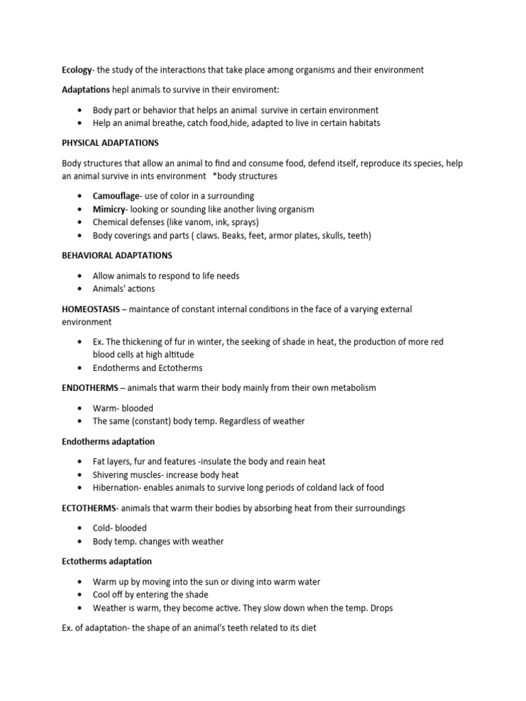 Adaptations and Microscope Exam | PDF | Thermoregulation | Adaptation