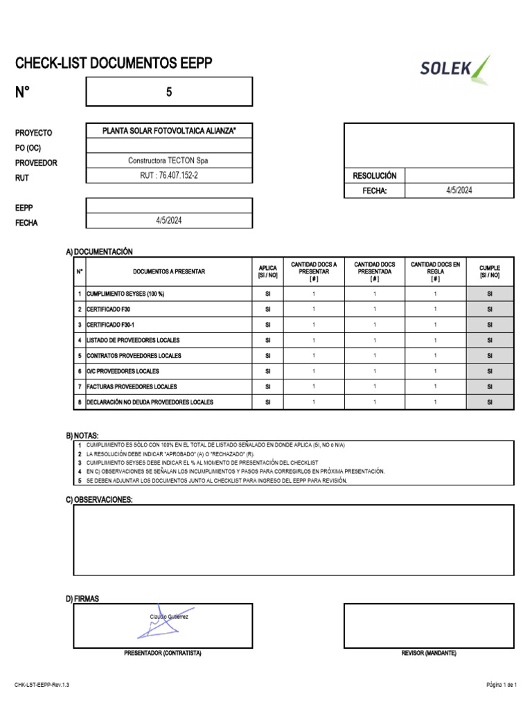 Check-List Documentos Eepp Edp 05 | PDF | Tecnología
