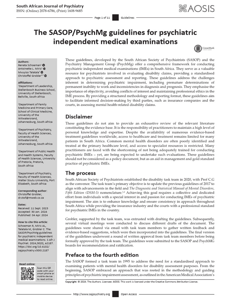 The SASOP PsychMg Guidelines For Psychiatric Independent Medical ...