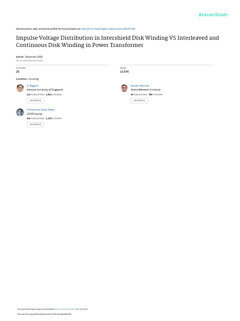 Impulse Voltage Distribution In Intershield Disk Winding Vs Interleaved